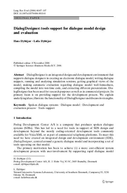 (PDF) DialogDesigner: tools support for dialogue model design and evaluation
