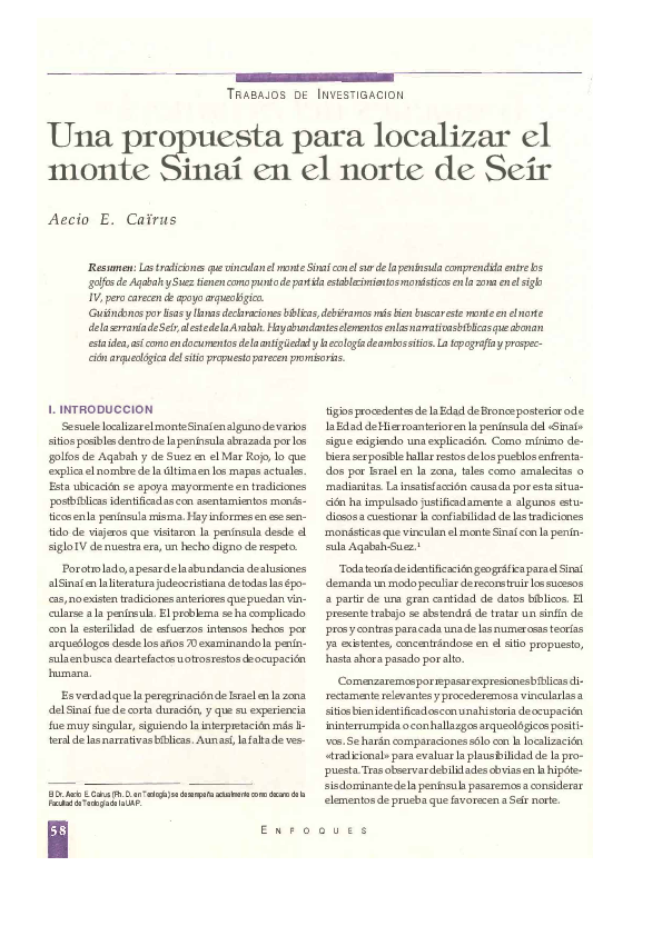 (PDF) Una propuesta para localizar el monte Sinaí en el norte de Seír