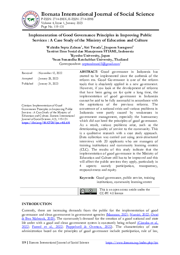 (PDF) Implementation of Good Governance Principles in Improving Public ...