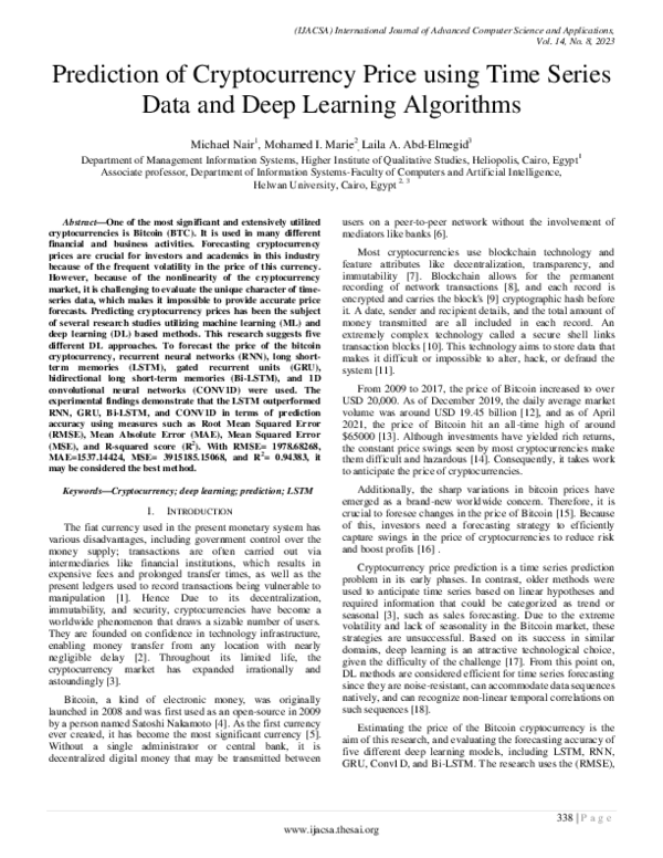 Pdf Prediction Of Cryptocurrency Price Using Time Series Data And Deep Learning Algorithms