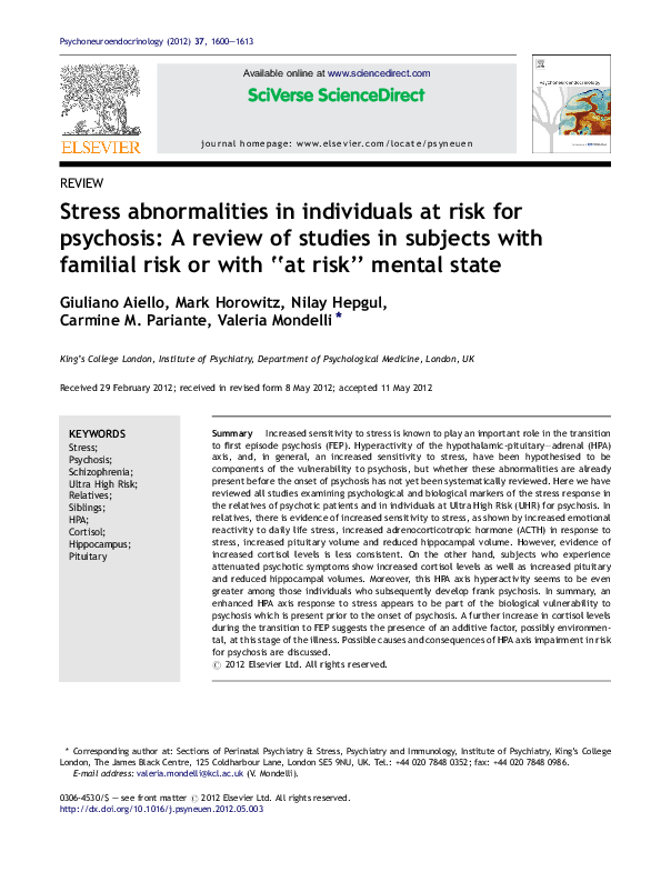 (PDF) Stress Sensitivity in Psychosis Risk Individuals