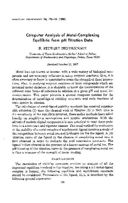 (PDF) Computer analysis of metal-complexing equilibria from pH titration data