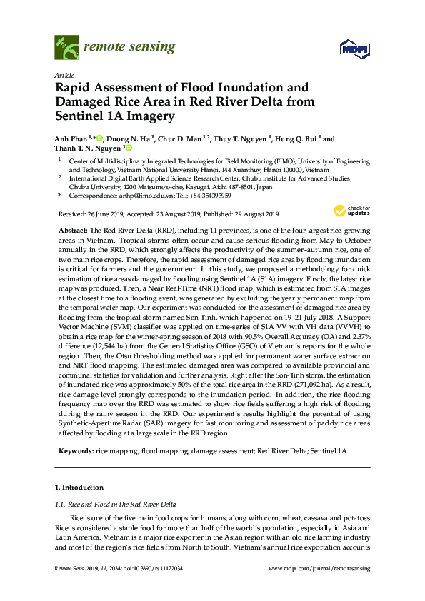 (PDF) Rapid Assessment of Flood Inundation and Damaged Rice Area in Red River Delta from ...