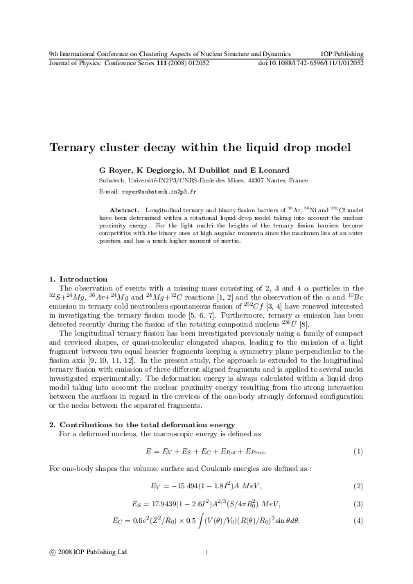(PDF) Ternary cluster decay within the liquid drop model