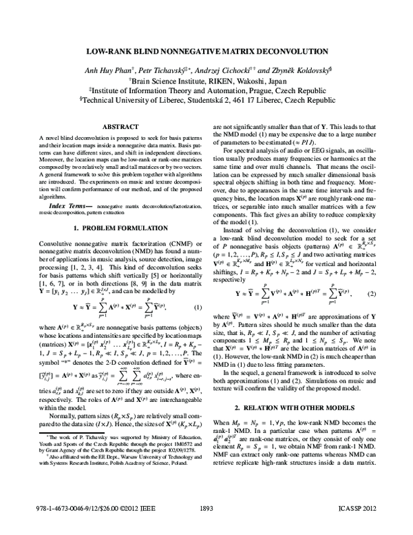 Pdf Low Rank Blind Nonnegative Matrix Deconvolution
