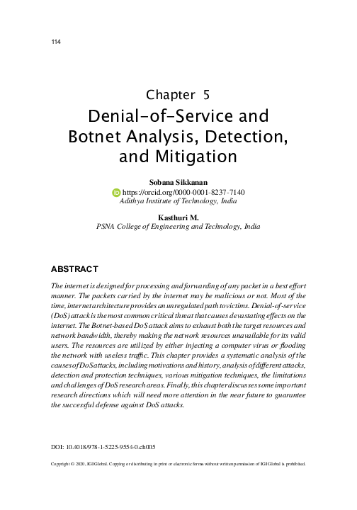 (PDF) Denial-of-Service and Botnet Analysis, Detection, and Mitigation