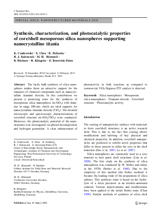 (PDF) Synthesis, characterization, and photocatalytic properties of core/shell mesoporous silica ...