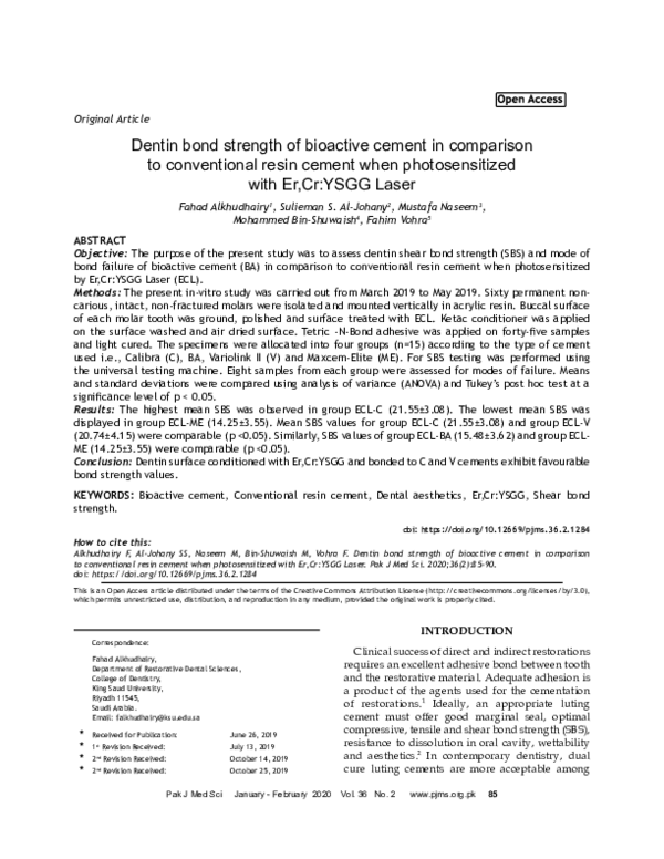 (PDF) Dentin bond strength of bioactive cement in comparison to ...