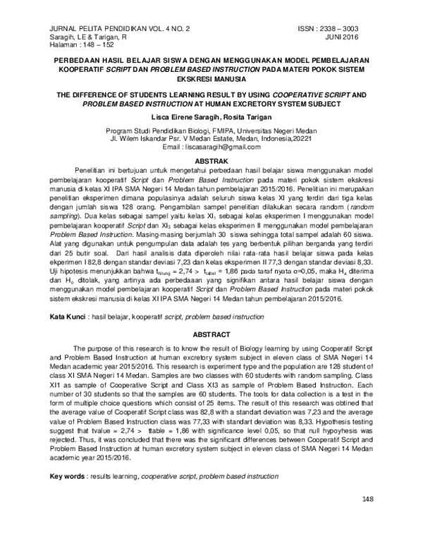 (PDF) Perbedaan Hasil Belajar Siswa Dengan Menggunakan Model Pembelajaran Kooperatif Script Dan ...