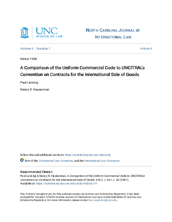 (PDF) A Comparison of the Uniform Commercial Code to UNCITRAL's ...
