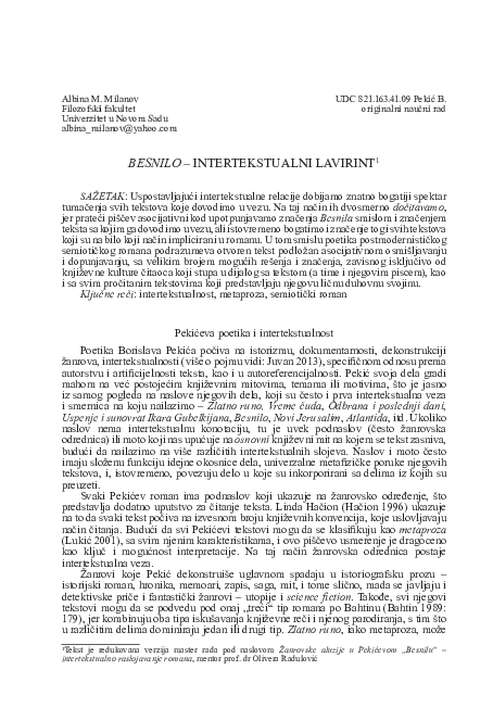 (PDF) Besnilo" – Intertekstualni Lavirint