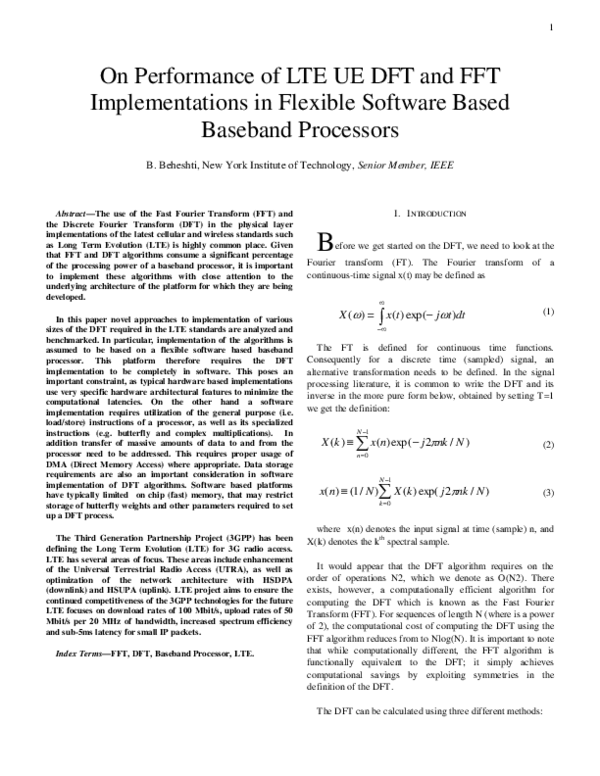 Pdf On Performance Of Lte Ue Dft And Fft Implementations In Flexible