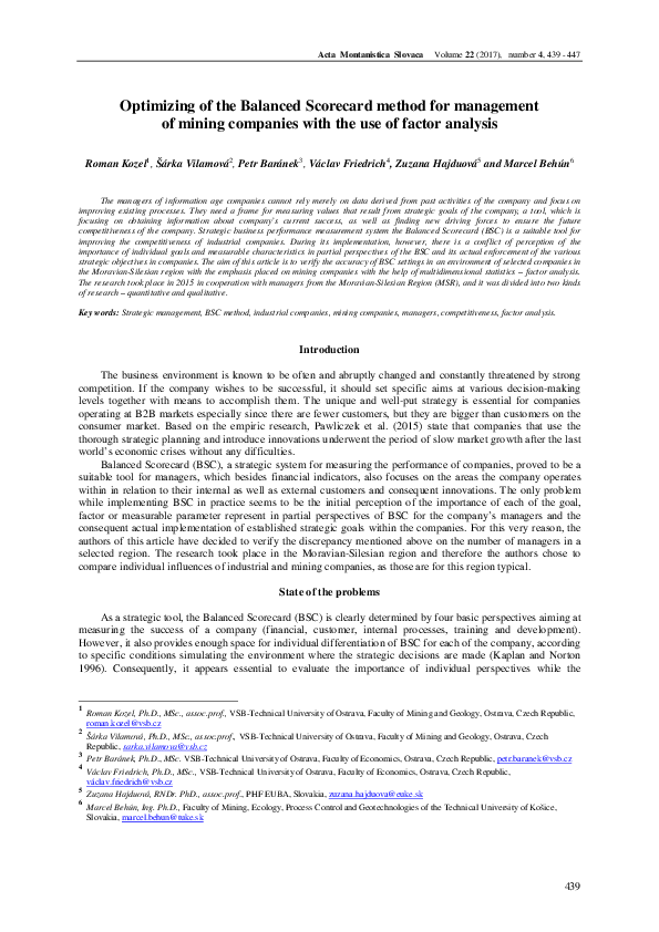 (PDF) Optimizing of the Balanced Scorecard method for management of mining companies with the ...