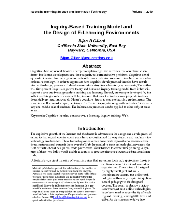 (PDF) Inquiry-Based Training Model and the Design of E-Learning Environments