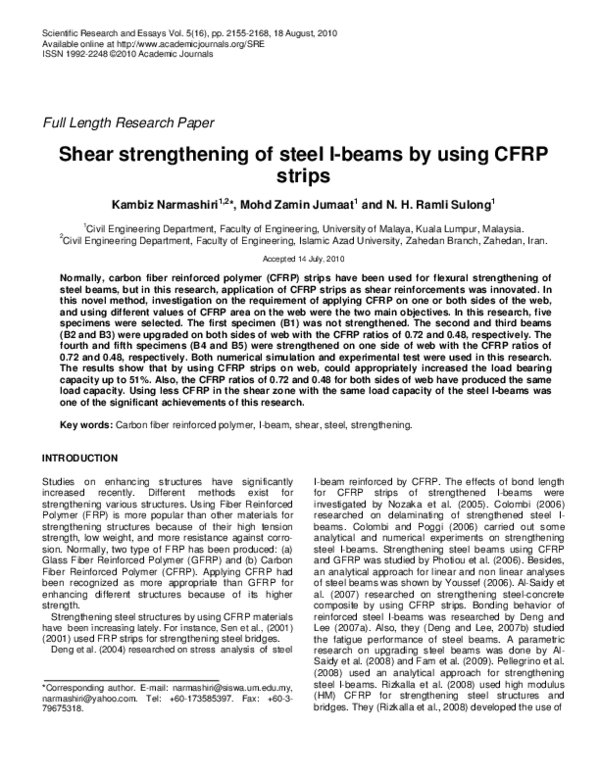(PDF) Shear strengthening of steel I-beams by using CFRP strips