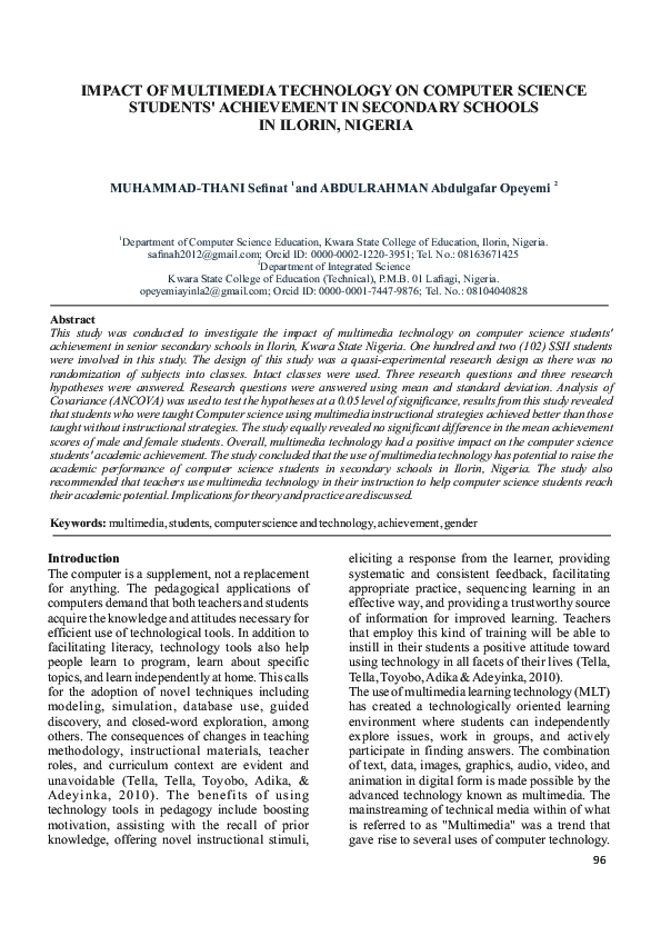 (PDF) IMPACT OF MULTIMEDIA TECHNOLOGY ON COMPUTER SCIENCE STUDENTS ...