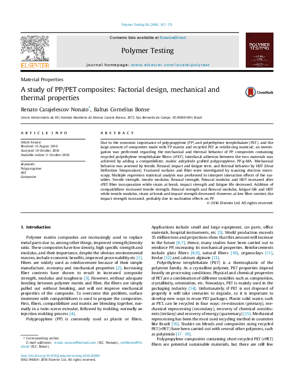 (PDF) A study of PP/PET composites: Factorial design, mechanical and ...