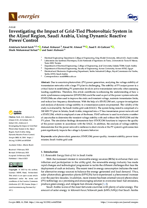 (PDF) Investigating the Impact of Grid-Tied Photovoltaic System in the Aljouf Region, Saudi ...