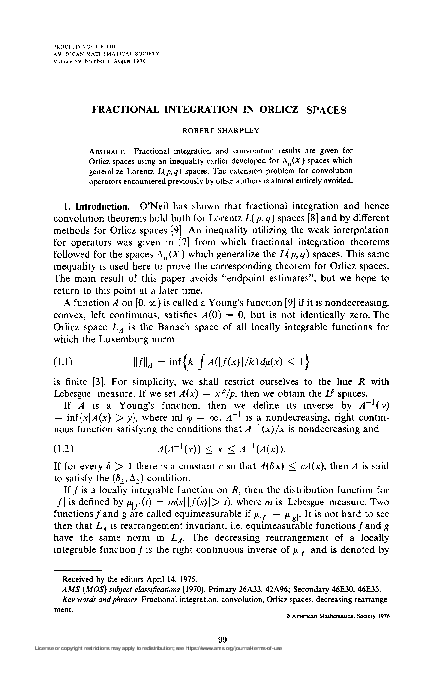 (PDF) Fractional integration in Orlicz spaces