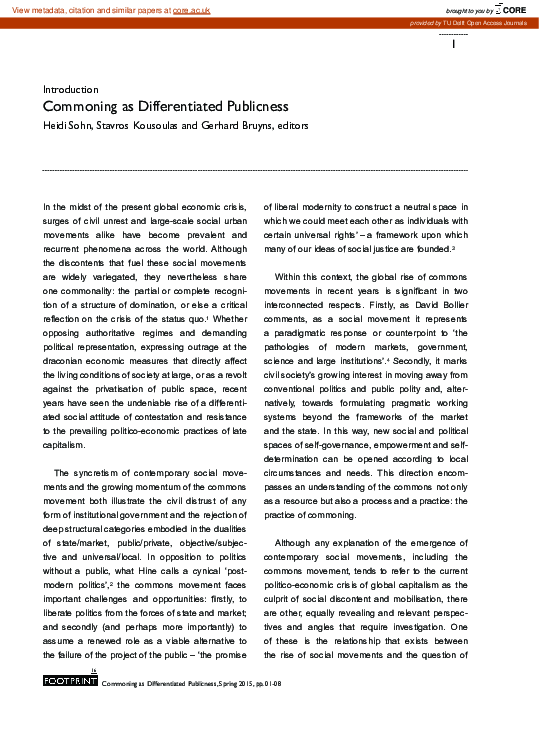 (PDF) Introduction: Commoning as Differentiated Publicness