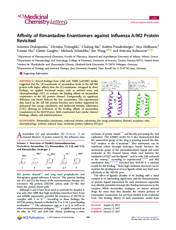 (PDF) Affinity of Rimantadine Enantiomers against Influenza A/M2 ...