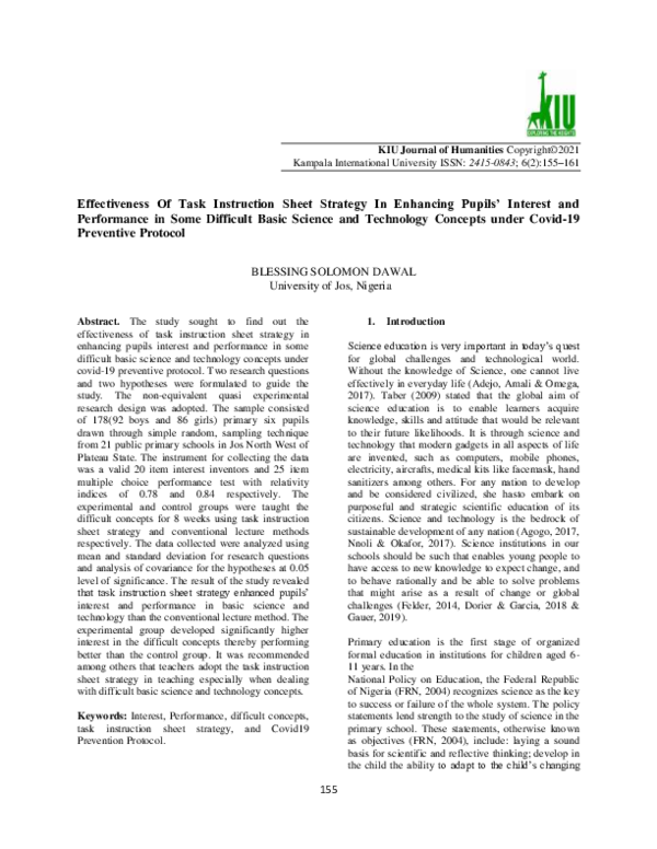 Pdf Effectiveness Of Task Instruction Sheet Strategy In Enhancing