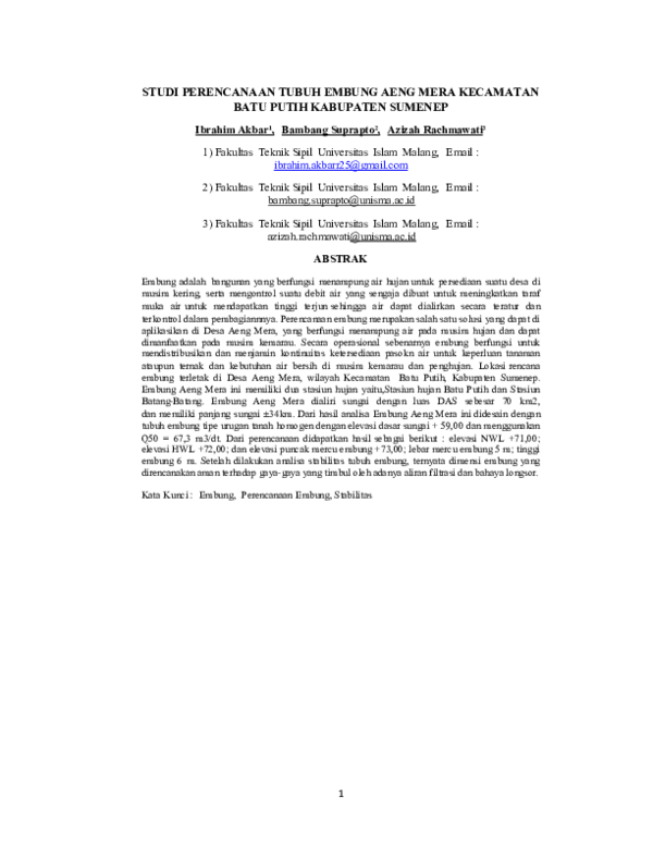 (PDF) Studi Perencanaan Tubuh Embung Aeng Mera Kecamatan Batu Putih Kabupaten Sumenep