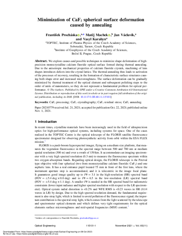 (PDF) Minimization of CaF2 spherical surface deformation caused by annealing