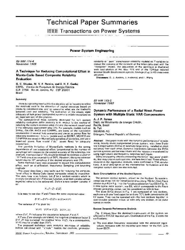 Pdf Dynamic Performance Of A Radial Weak Power System With Multiple Static Var Compensators