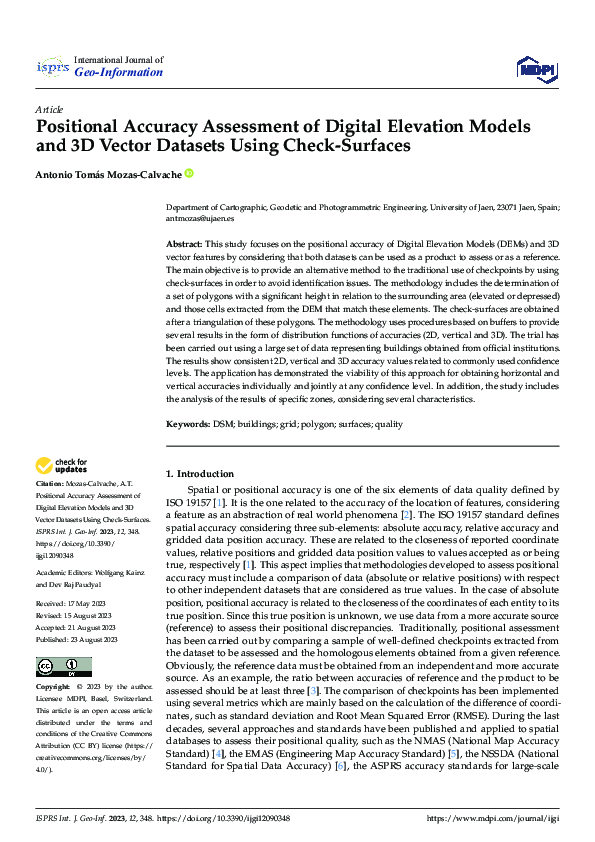 Pdf Positional Accuracy Assessment Of Digital Elevation Models And 3d Vector Datasets Using