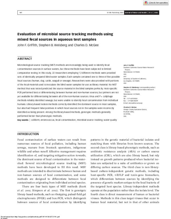 (PDF) Evaluation of microbial source tracking methods using mixed fecal ...