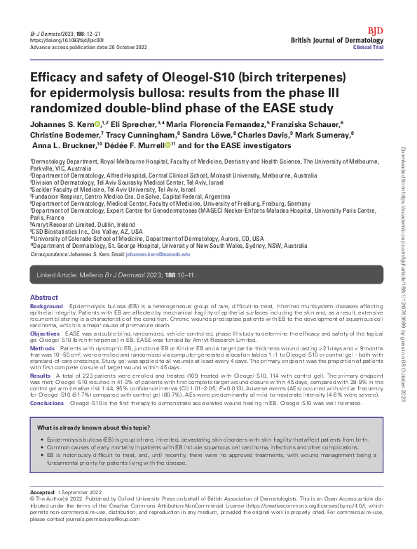 (PDF) Efficacy and safety of Oleogel-S10 (birch triterpenes) for epidermolysis bullosa: results ...
