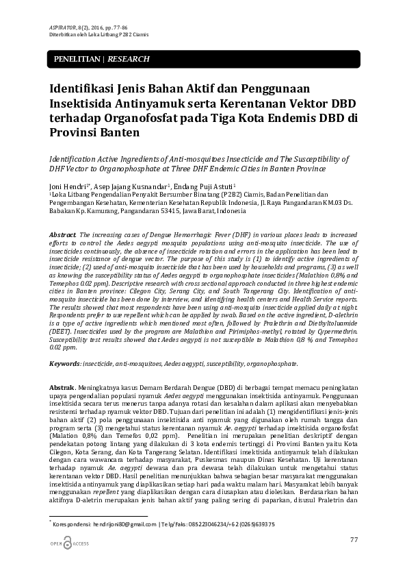 (PDF) Identifikasi Jenis Bahan Aktif dan Penggunaan Insektisida ...