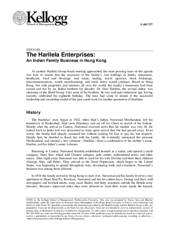 (PDF) The Harilela Enterprises: An Indian Family Business in Hong Kong