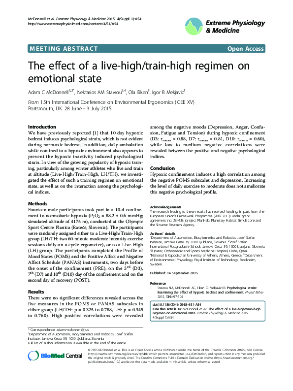 (PDF) The effect of a live-high/train-high regimen on emotional state