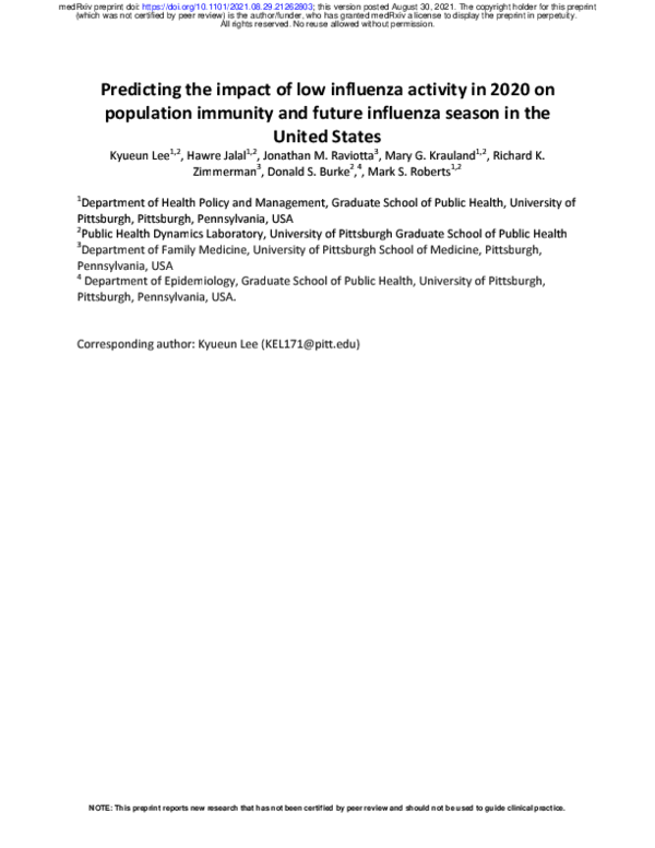 (PDF) Predicting the impact of low influenza activity in 2020 on ...