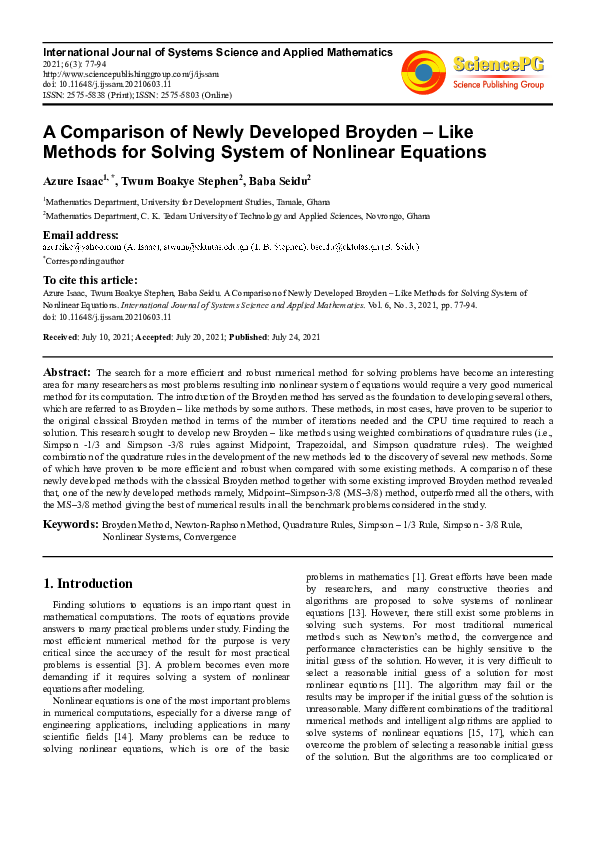 (PDF) A Comparison of Newly Developed Broyden – Like Methods for ...