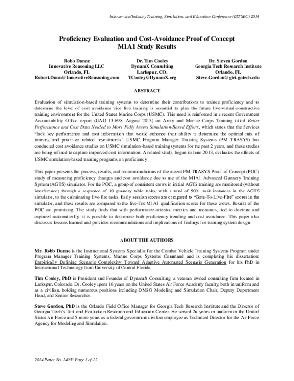 (PDF) Proficiency Evaluation and Cost-Avoidance Proof of Concept M1A1 ...