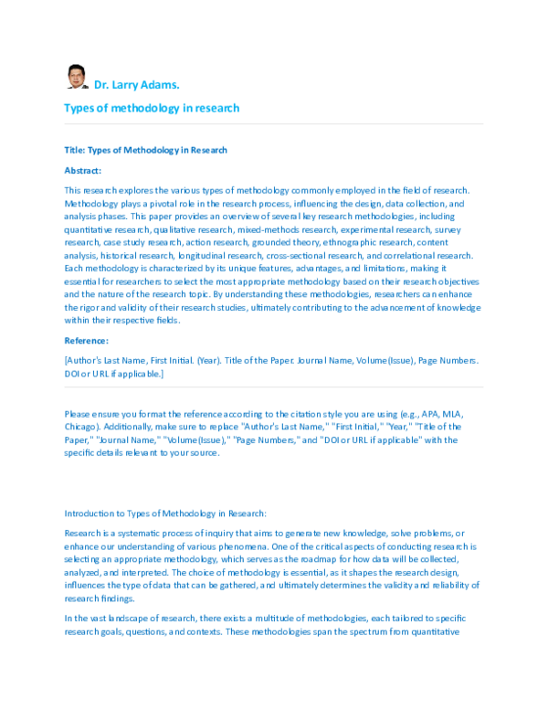 (DOC) Types of methodology in research