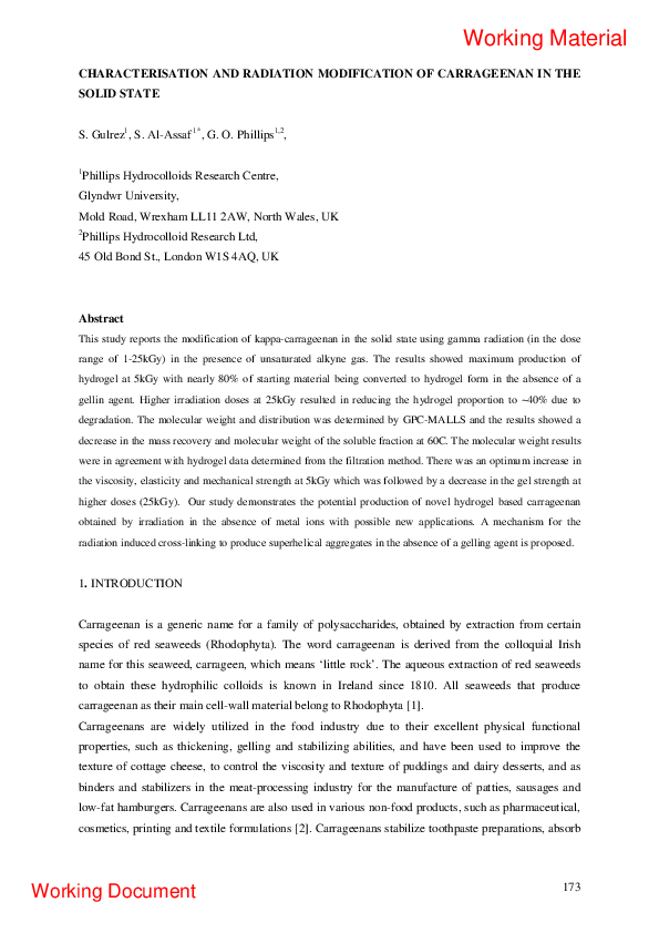 (PDF) Characterisation and Radiation Modification of Carrageenan in the Solid State