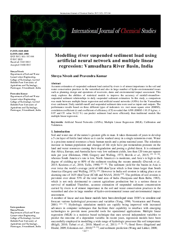 Pdf Modelling River Suspended Sediment Load Using Artificial Neural Network And Multiple