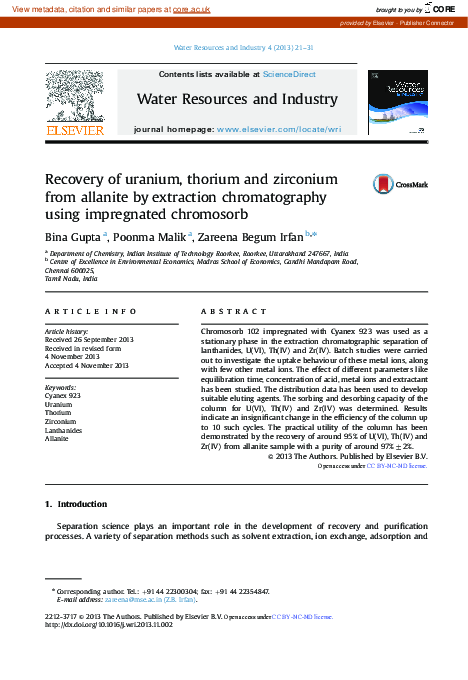 (PDF) Recovery of uranium, thorium and zirconium from allanite by ...