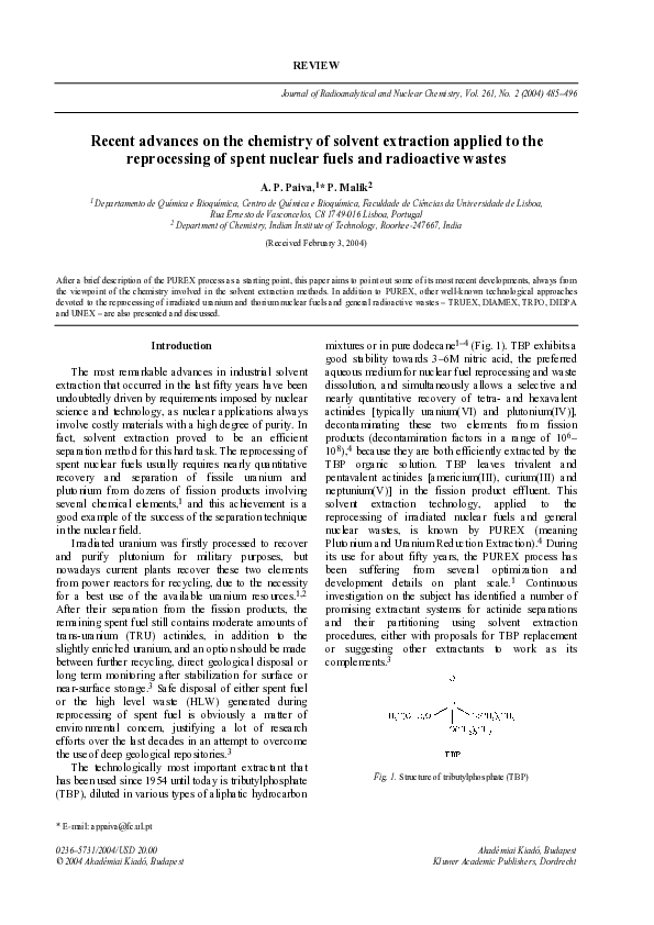 (PDF) Recent advances on the chemistry of solvent extraction applied to the reprocessing of ...