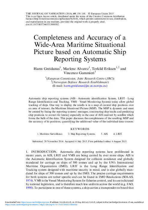 (PDF) Completeness and Accuracy of a Wide-Area Maritime Situational ...