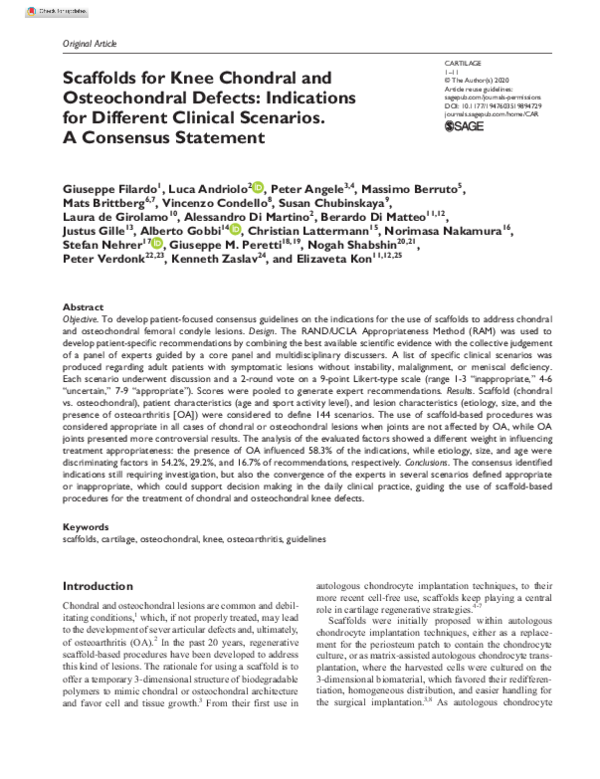 (PDF) Scaffolds for Knee Chondral and Osteochondral Defects ...