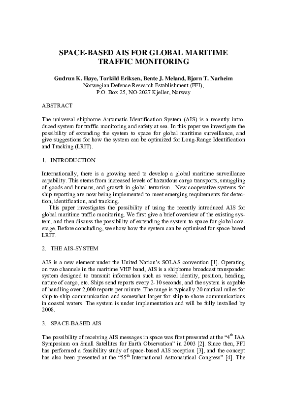 Pdf Space Based Ais For Global Maritime Traffic Monitoring