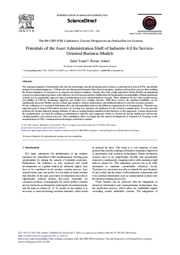 (PDF) Potentials of the Asset Administration Shell of Industrie 4.0 for ...
