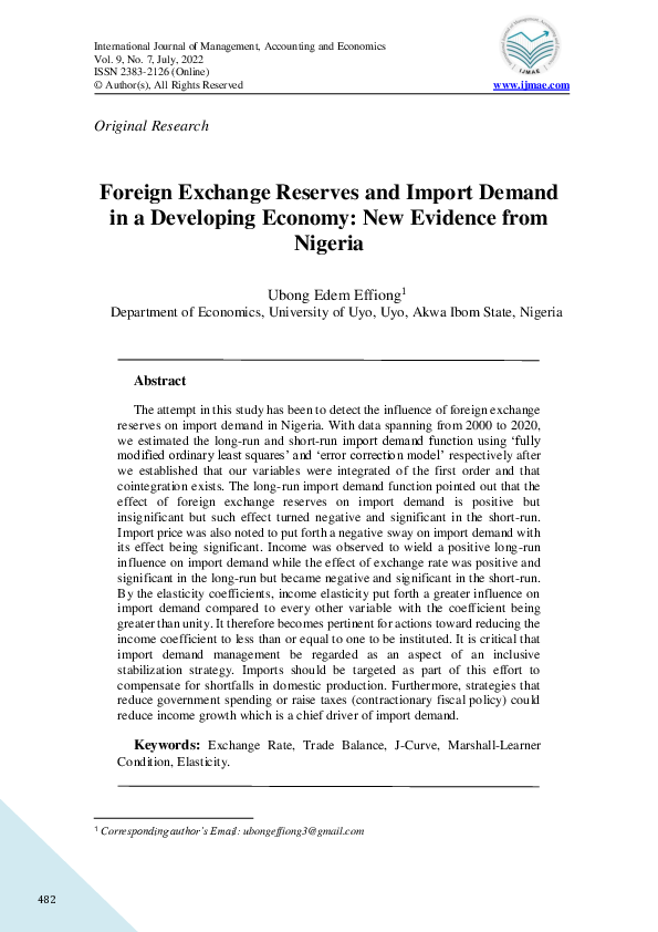 (PDF) Foreign Exchange Reserves and Import Demand in a Developing Economy: New Evidence from ...