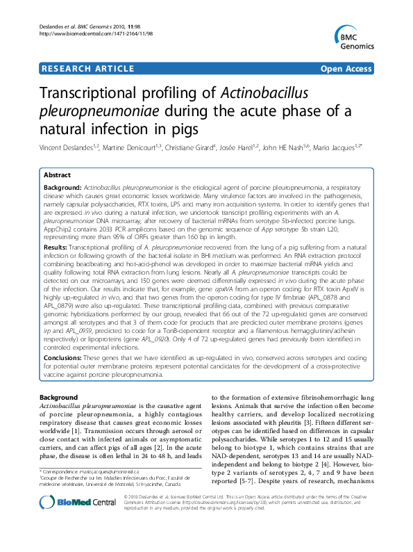 (PDF) Transcriptional profiling of Actinobacillus pleuropneumoniae ...