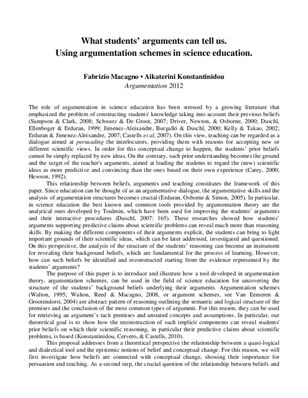 (PDF) What Students’ Arguments Can Tell Us: Using Argumentation Schemes ...
